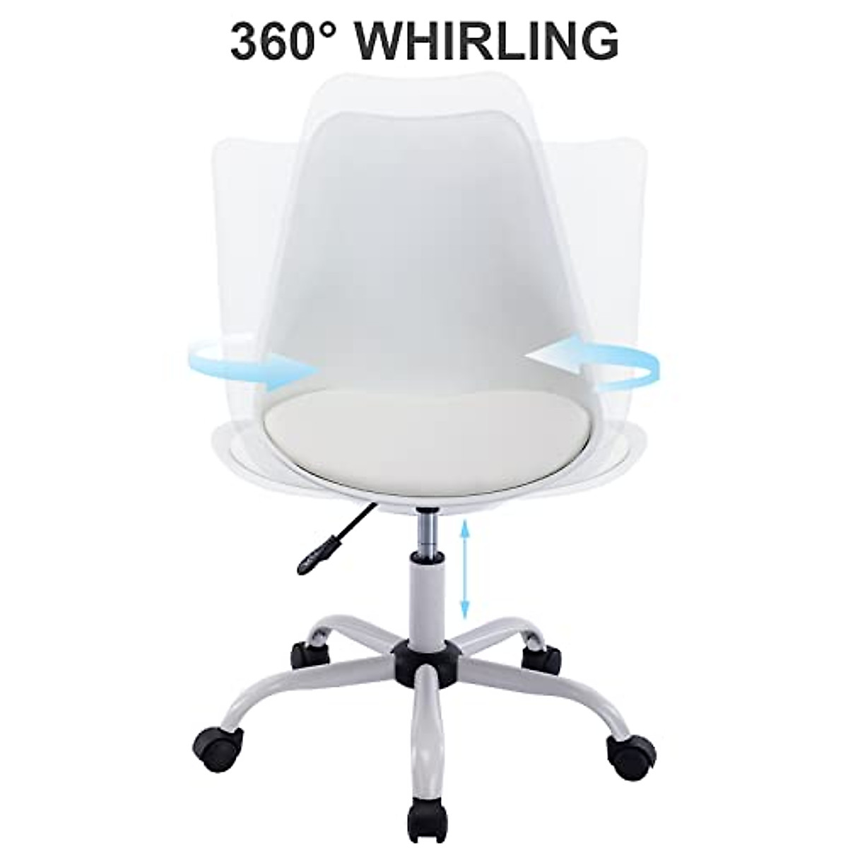 Hyfirm Home Office Desk Chair with Wheels, Swivel Rolling Study Task Chair for Teens Students, Armless Modern Computer Chair for Dorm/Bedroom/Living Room/Small Spaces with Padded Seat, White