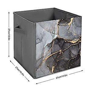 DamTma Luxury Black Marble Collapsible Storage Bins Classic Black White Fabric Storage Cubes with Handles Basket Storage Organizer for Shelves Closet Bedroom Living Room 10.6 in
