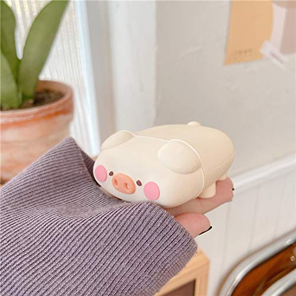 Airpods Case,YohokGo Silicone Cover Cases Compatible with Airpods 2&1 with Cute Pig Character for Women Girls Boys,Shockproof Protective Airpods Case with Keychain Compatible with Wireless Charging