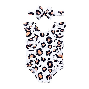 KANGKANG baby girl swimsuit 6-9 months 9-12 months Baby Swimsuit Girl One Piece Swimsuit Sunsuit leopard Print Ruffled Swimwear Bathing Suits 2Pcs Set