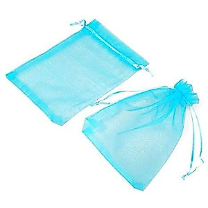 G2PLUS 4''X6 Organza Bags,100PCS 10X15CM Drawstring Organza Jewelry Favor Pouches Wedding Party Festival Gift Bags Candy Bags (Lake Blue)