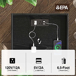 Seventable Nightstand with Charging Station and LED Lights, Modern Night Stand with 2 Drawers and Storage Open Compartment for Bedroom, Black