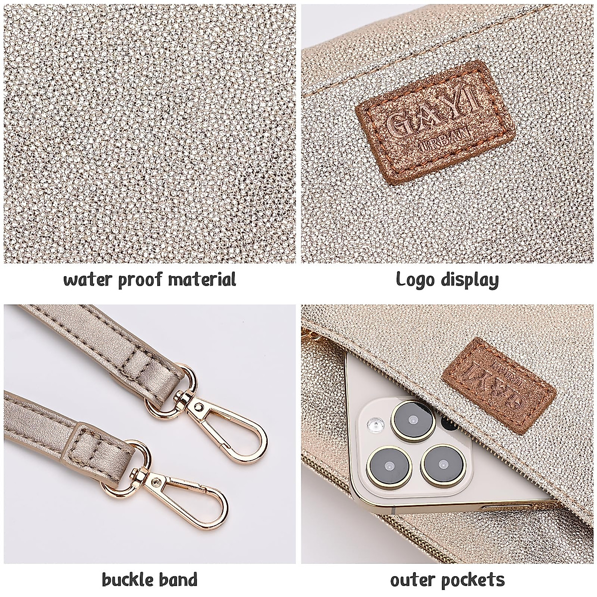 GAYI URBAN Glitter Crossbody Bags for Women, Sparkle Shoulder Handbags with Chain, Ladies Clutch Purses with Zipper Closure (Champagne)