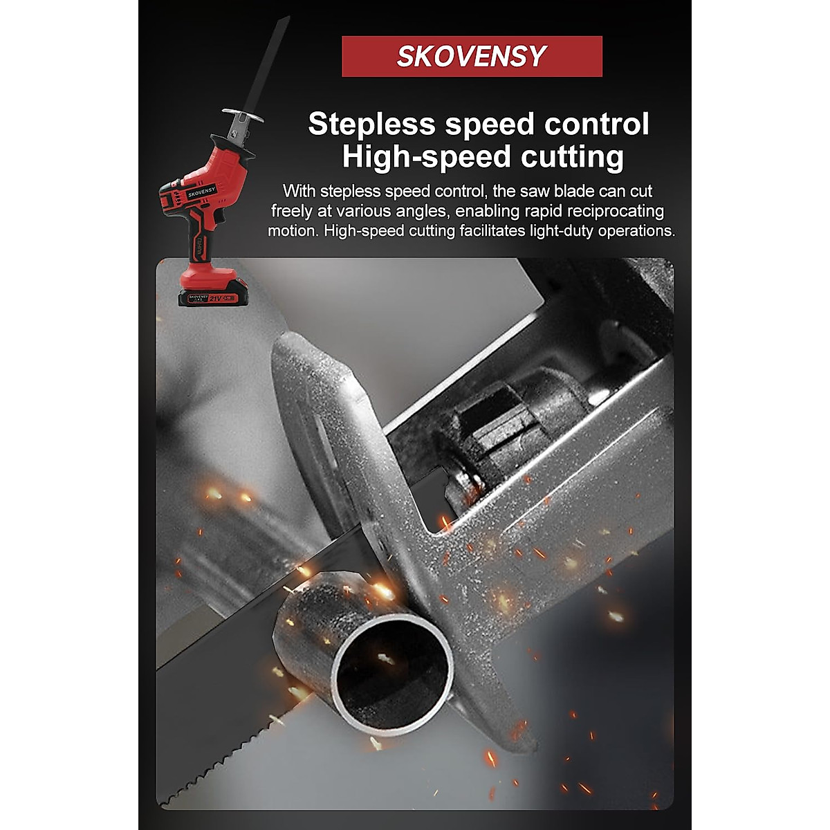 Cordless Reciprocating Saw, 2 x 2.0Ah Battery, Cordless Variable Speed, Blades Kit for Wood/Metal/PVC Cutting RED-A