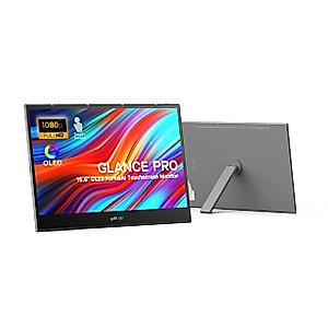 Portable monitor- Mobile Pixels Glance Pro 15.6" OLED Touchscreen monitor 1MS FHD 1080P 100% DCI-P3 100000:1 laptop monitor ,HDMI USB C with Dual Speaker and Battery for Laptop/PC/Table Android/Camera