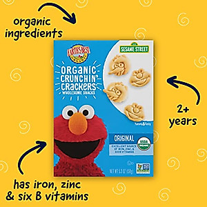 Earth's Best Organic Kids Snacks, Sesame Street Toddler Snacks, Organic Crunchin' Crackers, Wholesome Snacks for Toddlers 2 Years and Older, Original, 5.3 oz Box (Pack of 6)