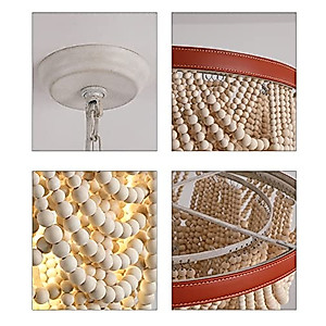 Q&S Boho Wood Beaded Chandelier,Large 5-Lights Farmhouse Coastal Bohemia Chandeliers for Dining Room Living Room Foyer Kitchen Island Restaurant UL Listed Assembly Complete W20