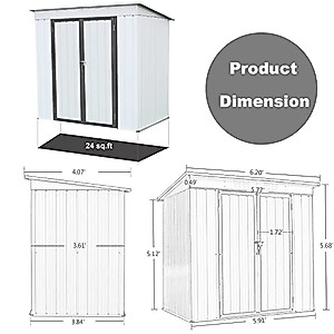 Shed 6' x 4' Outdoor Storage Shed Organizer, Garden Tool House for Backyard, Patio, Garage, Lawn, Alloy Steel, White
