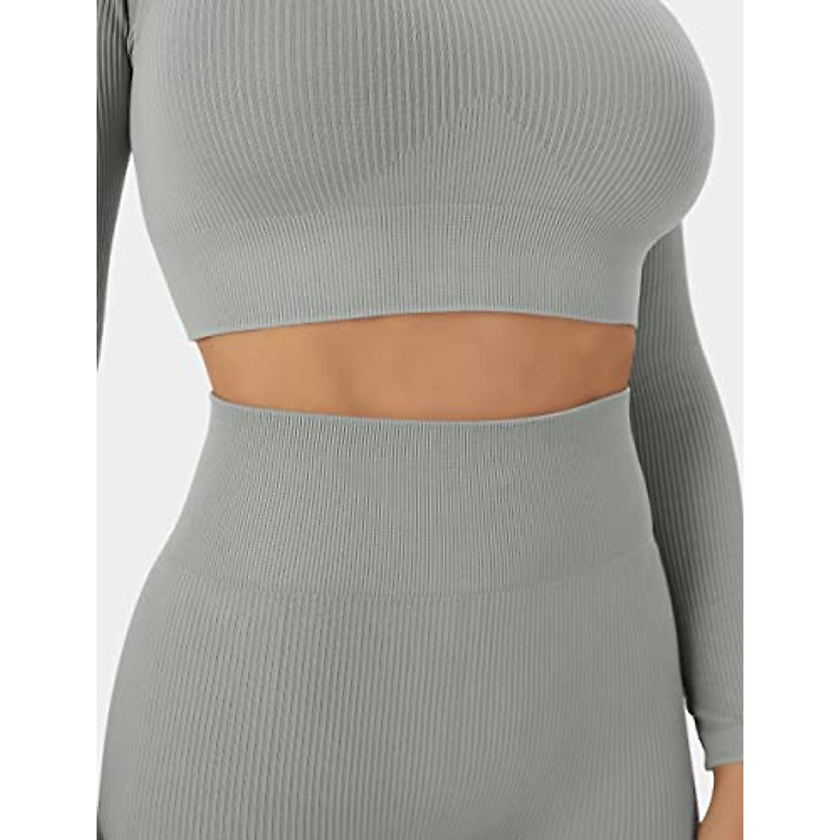 Buttergene Women Workout Sets 2 Pieces Long Sleeve Yoga Outfits Gym Clothes Seamless Ribbed Crop Top High Waist Leggings