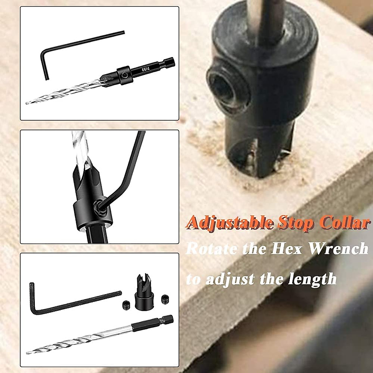 5 Pcs Countersink Drill Bits, Bestgle High Speed Steel Counter Sinker Drill Bits with Chamfering Combination for Woodworking, Imperial Hex Shank HSS Taper Bits 9/64", 3/16", 7/32", 11/64", 7/64"