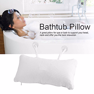 EORTA Inflatable Bathtub Pillow Anti-Slip Aerated Bath Pillow with Suction Cup Spa Bath Cushion for Head Neck Rest Relax, Home, Bathroom, White, 13.8"X7.8"