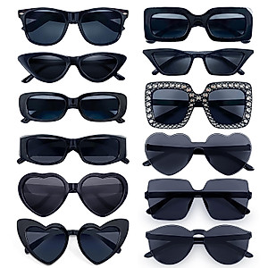 Matcheck 12 Pack Mixed Black Color Sunglasses Classic Retro Party Favors Eyewear Costume Accessories Bulk Glasses for Unisex Adult
