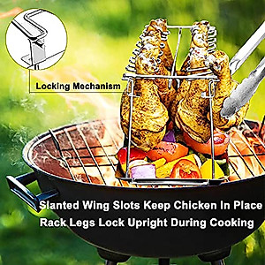 yamisan Chicken Leg Wing Grill Rack - 14 Slots Stainless Steel Roaster Stand with Drip Pan, BBQ Chicken Drumsticks Rack for Smoker Grill or Oven