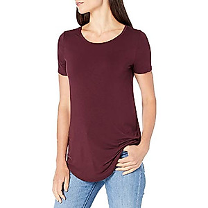 Amazon Essentials Women's Short-Sleeve Scoopneck Tunic, Pack of 2, Black/Burgundy, Medium