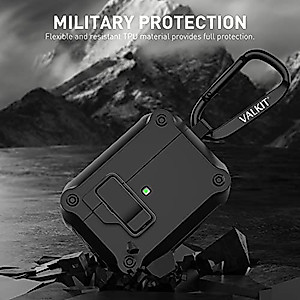 Valkit Compatible Airpods Pro Case Cover with Lock, Military Rugged Shockproof AirPod Pro Case for Men Women Hard Shell iPod Protective Skin with Keychain for Air Pod Pro Charging Case, Black