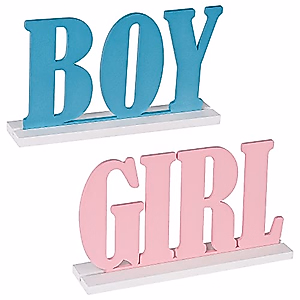 Boy or Girl Sign – Blue and Pink Wooden Tabletop Decor， for Gender Reveal and Baby Shower Party Supplies – by JTRF