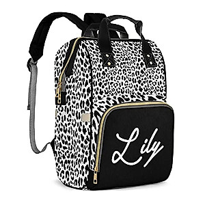Anneunique Leopard Print Mummy Bags Custom Text Personalized with Name Diaper Bags Giving Backpack Black White