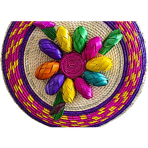 2-Pack Genuine Mexican Handwoven Tortilla Basket, Fiesta Mexican Tortilla Warmer, Tortilla Holder, Tortillero, Palm Straw Baskets Handmade in Mexico, Mexican Bowls (1, Floresita)