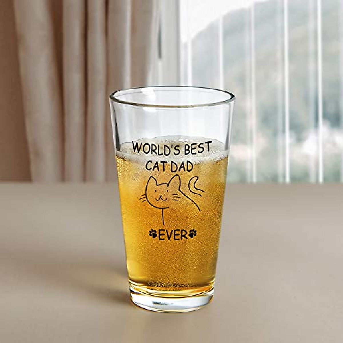 World's Best Cat Dad Ever Beer Glass, Novelty Gifts Idea for Dad Father Cat Dad Friends Men Cat Lover Pet Owner, Cat Lover Gift for Father’s Day Birthday Christmas, Funny 15Oz Drinking Beer Glass