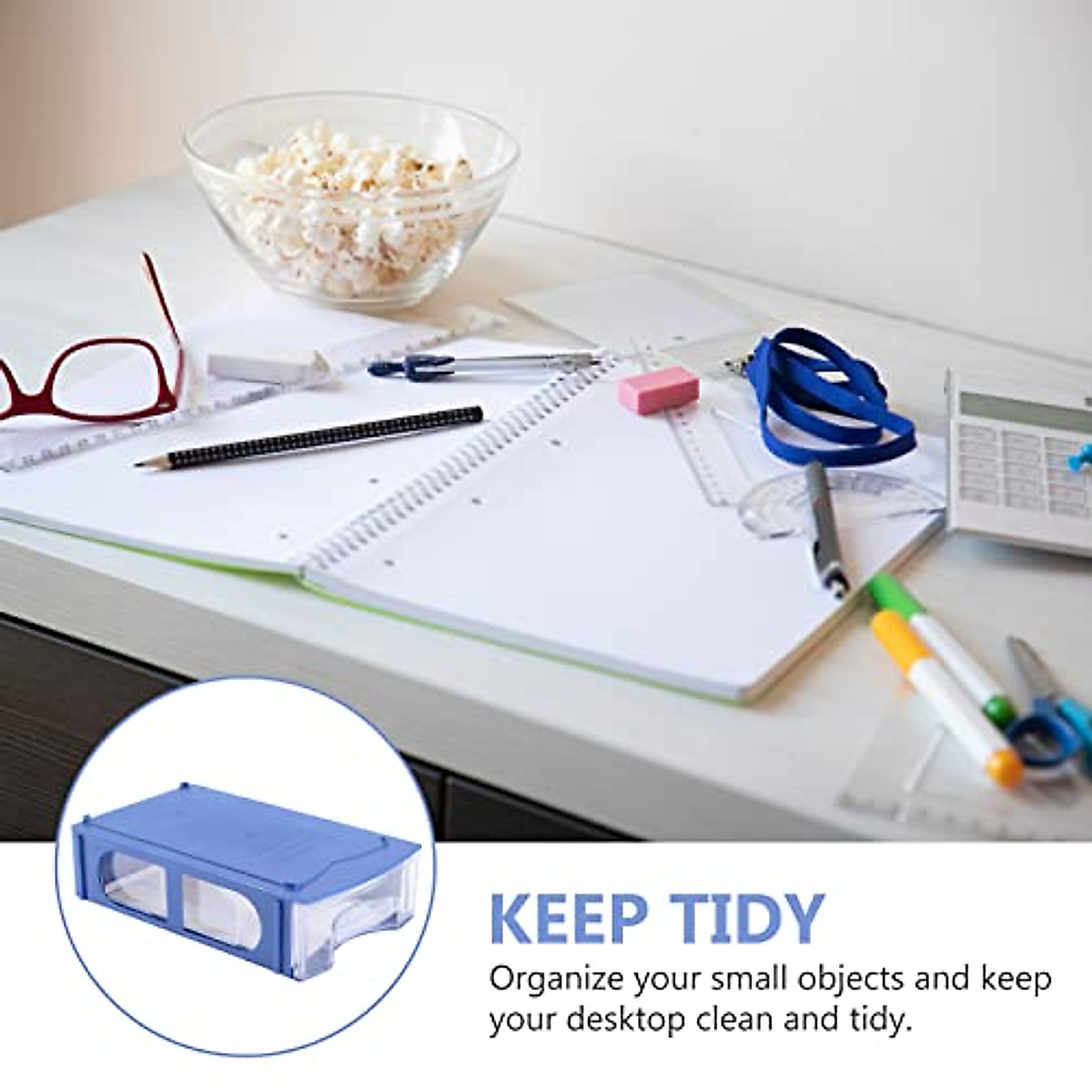 CIYODO 6 pcs Bin Organizer Plastic Drawer Items Component Parts Stackable Multifunctional Pantry Cabinet Blue Compartments Sundries Kitchen Storage for Small Hardware Style Household