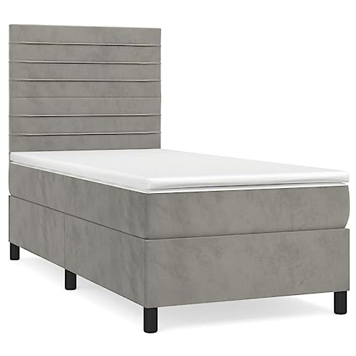 vidaXL Bed Frame, Box Spring Bed Single Platform Bed with Mattress, Bed Frame Mattress Foundation with Headboard for Bedroom, Light Gray Twin Velvet
