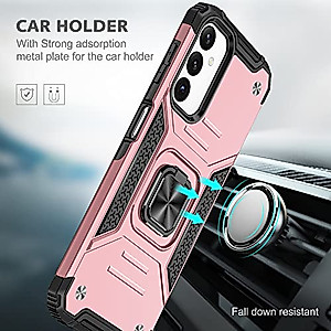 Amytor Designed for Samsung Galaxy A14 5G Case[2 x Tempered Glass Screen Protector] [ Military Grade ] 17Ft. Drop Tested Armor Protective Phone Case with Magnetic Car Mount Ring Kickstand (Rose Gold)