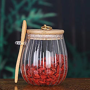 WEIRUIFANZHI 2 Pack Small Glass Coffee Jars set Canister with Bamboo Lid&spoon Petal Decorative Container with Metal Handle&scoop Airtight Storage jar Easy to Grasp for Nuts,Tea,Candy,Cookies(23.7OZ)