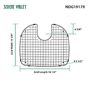 Serene Valley Sink Grid 18-1/2" x 16-5/8", Rear Drain with Bottom Corner Radius 2-1/2" and Top Corner Radius 6-1/2"，Bottom Grid NDG1917R