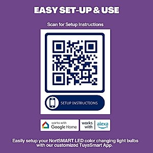NorbSMART Smart Light Bulb LED - Color Changing Light Bulbs, Tunable Day and Night Spectra, Works with Alexa, Echo & Google Home Assistant, 9W, A19, E26, Dimmable, No Hub Required, Multicolor, 1-Pack