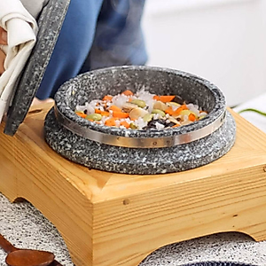 Jangsoo Gopdol Natural Giblet Pot Dolsot Pot with Stone Lid for Nutrition Rice Steamer (Large 7 X 3.5 inch)