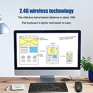 Wireless Keyboard Mouse Combo, 2.4G 1600 DPI Auto Sleep Power Saving Up to 10 Meters Effective Transmission Ergonomic Portable Wireless Gaming Keyboard Mouse Set, for Desktop PC Laptop