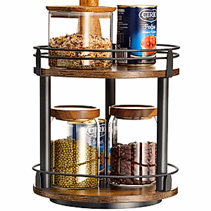 Creso hom Lazy Susan Organizer 2 tier Rotating Spice Racks, Lazy Susan 360 Degree Turntable Spice Holder Rack for Cabinet and Kitchen Countertop, Rustic Brown