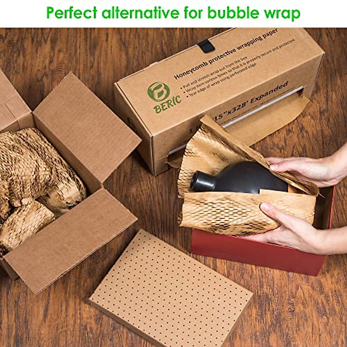 Beric Honeycomb Paper Cushioning Wrap - Packing - Shipping Supplies - Packing Paper - Boxes For Packaging - Alternative To Bubble Wrap Roll - Packing Paper For Moving - 15" X 328'