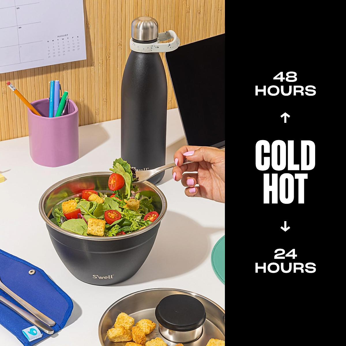 S'well Stainless Steel Water Bottle, 25oz, Onyx, Triple Layered Vacuum Insulated Containers Keeps Drinks Cold for 48 Hours and Hot for 24, BPA Free, Perfect for On the Go