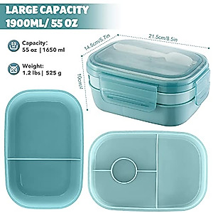 Landmore 4 Pack Bento Lunch Box, 3 Compartment Meal Prep Containers Lunch Box for Adult, Wheat Straw - Durable BPA Free Eco-Friendly Reusable Food Storage Containers, Suitable for Work, Travel