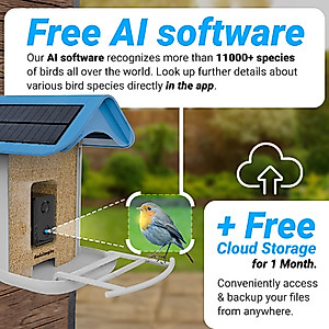 Sainlogic Free AI Smart Bird Feeder with 1080P HD Camera, Camera Bird Feeder Identify Bird Species with 2 Solar Panels, Video Bird Feeder with WiFi & Motion Detection, Smart Bird Feeders as Gifts