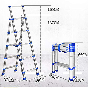 PENGJIE Folding Ladder Step Stool Telescopic Ladder 5 Step Folding Portable Aluminium Ladder A-Frame Multi-Purpose