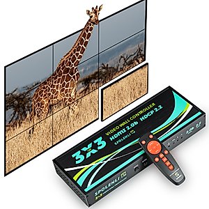 Spolehli Video Wall Controllers 3X3 HDMI Video Wall Processor 4K TV Wall Controller 3x3 3x2 2x2 3x1 1x4 2x3 4x2 2x4, with Remote Control for 9 TV Splicing