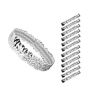 Mandala Crafts Sparkle Silver Sequin Headbands for Women Girls - 12 Glitter Stretch Elastic Sequin Headband Set for Fashion Dance Disco Party Favor