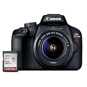 Canon EOS Rebel T100 DSLR Camera with EF-S 18-55mm f/3.5-5.6 III Lens, 18MP APS-C CMOS Sensor, Built-in Wi-Fi, Optical Viewfinder, Impressive Images & Full HD Videos, Includes 32GB SD Card