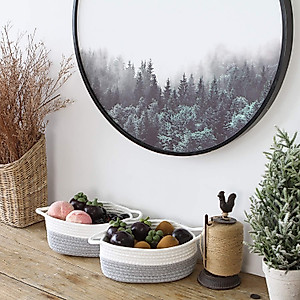 Sea Team 2-Pack Cotton Rope Baskets, 10 x 7 x 4 Inches Small Woven Storage Basket, Fabric Tray, Bowl, Oval Open Dish for Fruits, Jewelry, Keys, Sewing Kits (Grey & White)