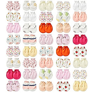 Geyoga Newborn Baby Mittens No Scratch Mittens Soft Elastic Infant Baby Gloves Mittens for 0-6 Months Baby(Lovely Style, 40 Pairs)
