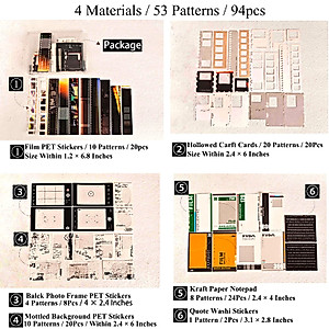 Vilikya 94pcs Movie Film Stickers for Scrapbook Kit, Film Strip Photo Frame for Scrapbooking Supplies, Quote Stickers for Journaling Decorative Bullet Journal Planner DIY Craft