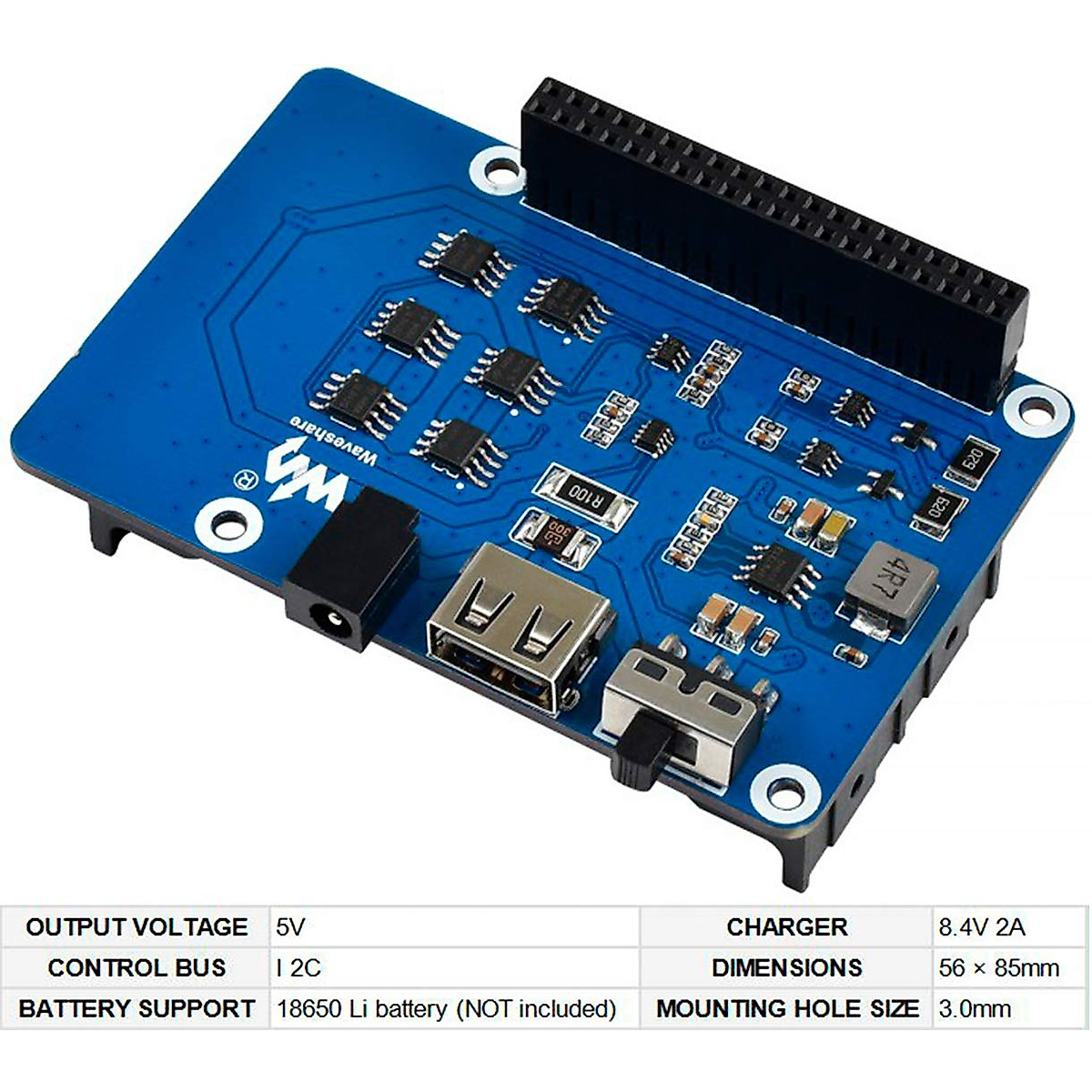 Uninterruptible Power Supply UPS HAT for Raspberry Pi Series Boards(Raspberry Pi 4 Model B/3B+/3B) Charge and Power Output at The Same Time,Multi Battery Protection Circuits