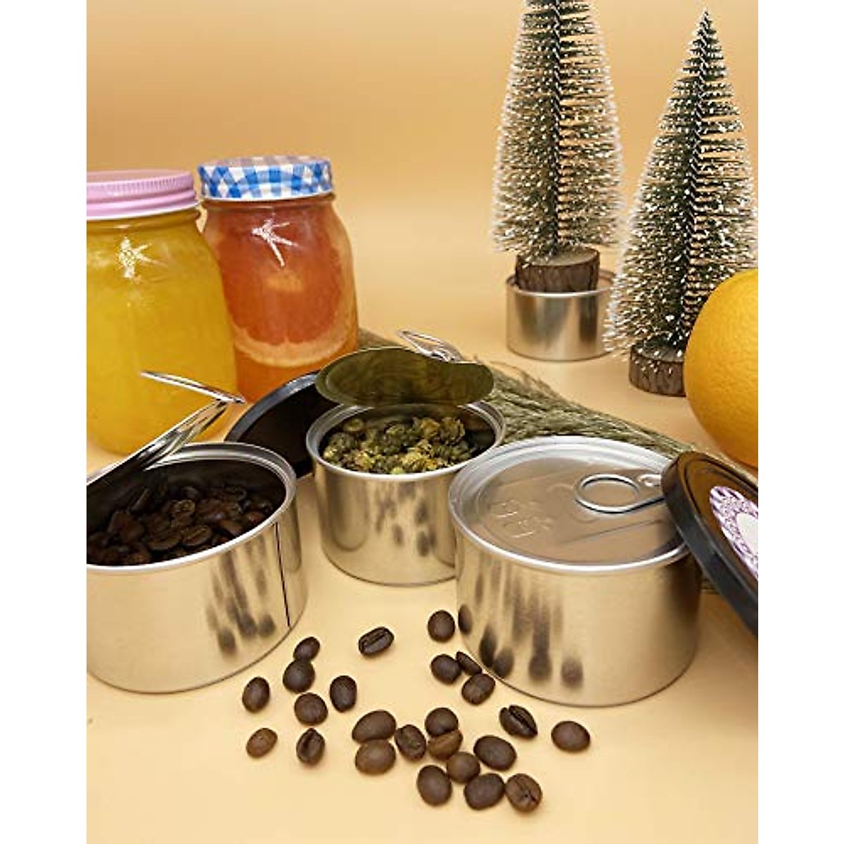 YEEPON 20sets Cali Press In Self-seal Tin Can with Lid - Tuna Can Hoop Ring - NO TOOLS NEEDED + 32Pieces can Labels【200ml/7g] (20sets)
