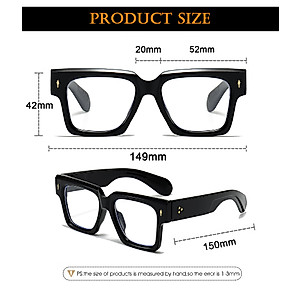 EYLRIM Square Frame Glasses for Women Men Fashion Thick Frame Blue Light Glasses Non Prescription Eyeglasses(Black)