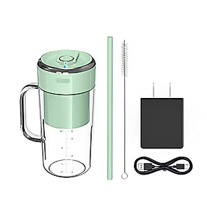 PKBD Portable Blender, Juicer with 15-Second Ice-Crushing Power, 8 Blades, Blender for Shakes and Smoothies,12 oz Easy-to-Clean Personal Blender with Charger, Straw, Cleaning Brush, Green