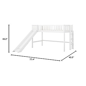 Harper & Bright Designs Twin Size Low Loft Bed Frame with Ladder and Slide for Kids,White