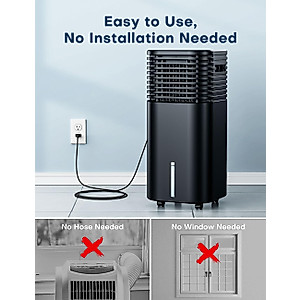 TEMEIKE 4-IN-1 Portable Air Conditioners, Evaporative Air Cooler w/ 4 Modes & 3 Speeds, 15H Timer for Smart Auto-off, 2-Gal Tank for 20H Cooling