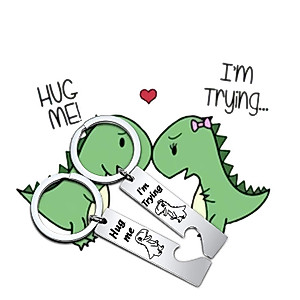 Dinosaur Couple Gift Dinosaur Puzzle Keychain Set Dino Fans Gift BFF T Rex Dinosaur Gift (Hug me I'm Trying set)